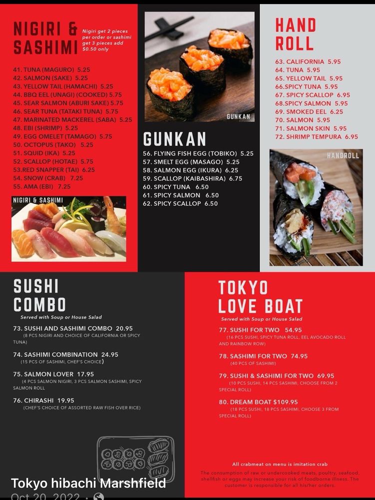 Tokyo Hibachi Grill & Sushi Bar, Marshfield - Menu, Reviews (81 ...