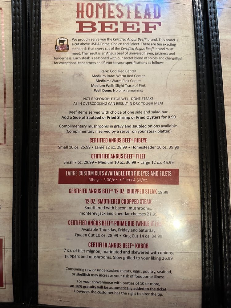 Homestead Festival House, Timberlake - Menu, Reviews (34), Photos (13 ...